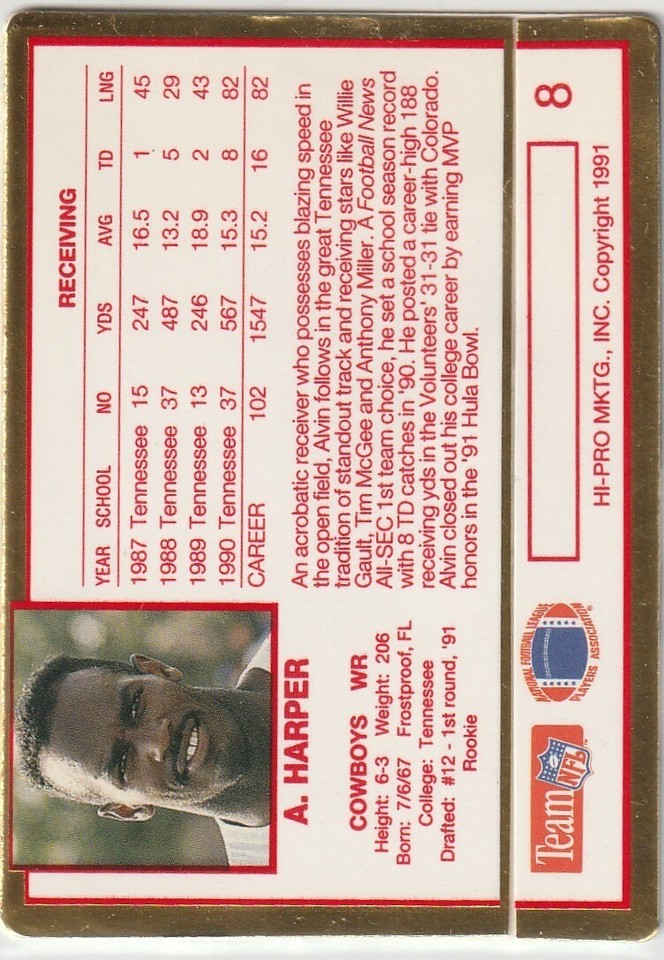 1991 Action Packed Rookie Update #8 Alvin Harper RC Dallas Cowboys | eBay
