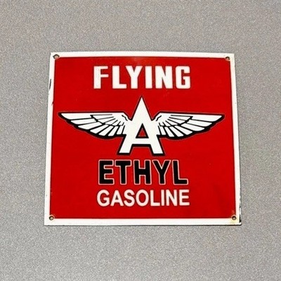VINTAGE 12” FLYING A ETHYL GASOLINE PORCELAIN SIGN CAR GAS OIL TRUCK ...