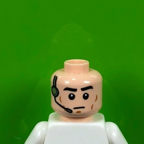 LEGO Minifigure Light Flesh HEAD Male Black Eyebrows Frown Headset ...