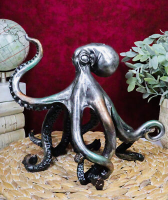 Ebros Large Standing Octopus Statue in Silver Finish Resin Marine Decor ...