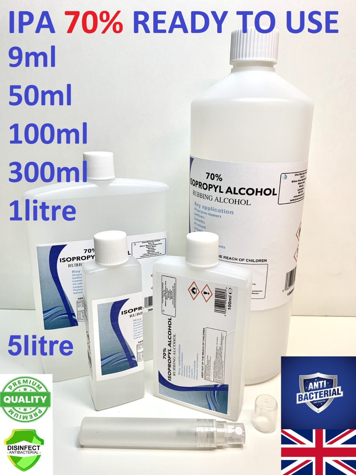 IPA Isopropyl Alcohol 70% PURE Isopropanol Rubbing Alcohol 100ml - 10L ...