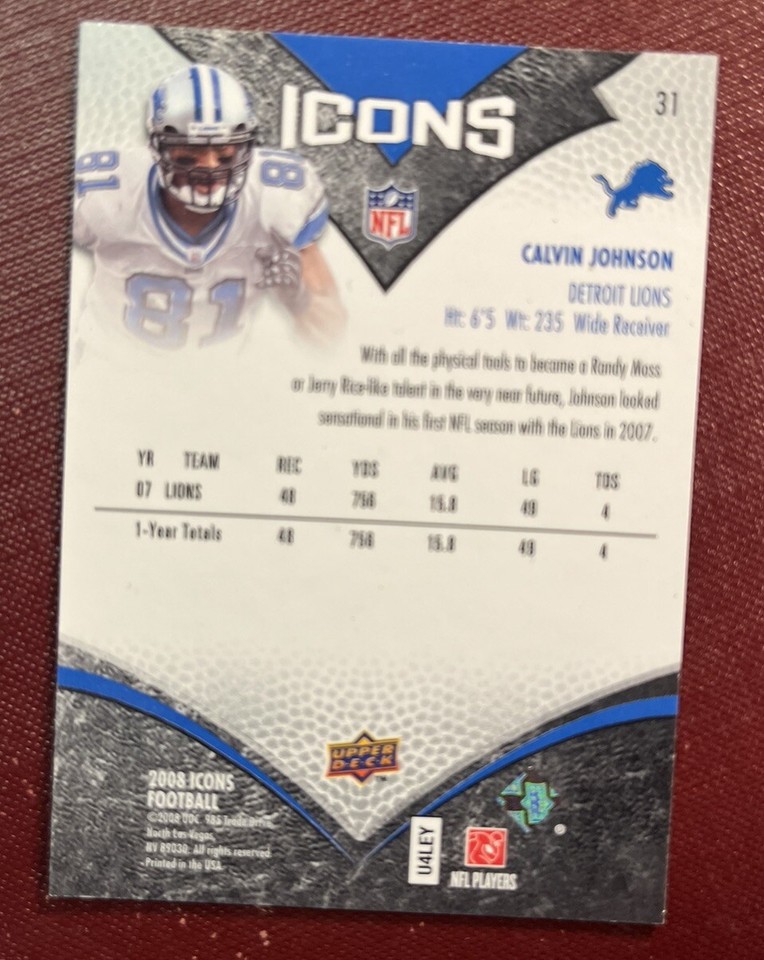 Calvin Johnson 2008 Upper Deck Icons Card #31 | eBay