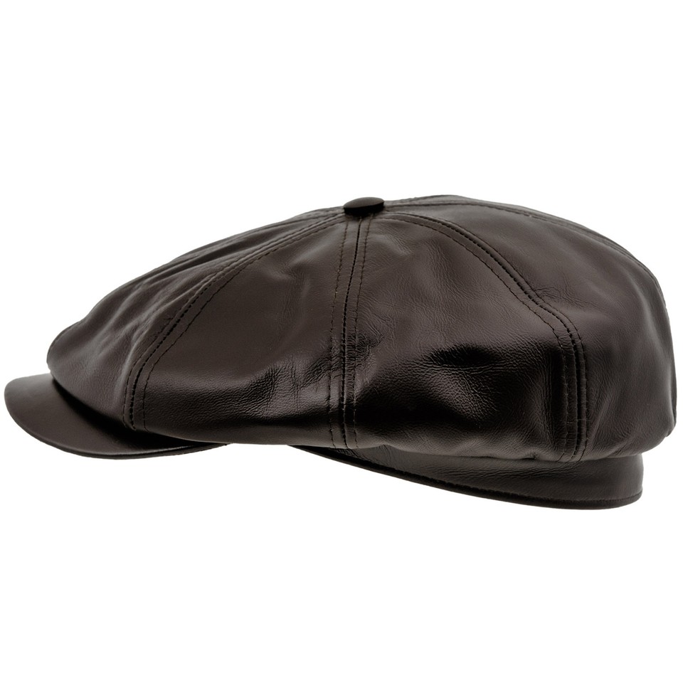 Sterkowski MALONE Leather Flat Cap Gatsby Newsboy Vintage Driving Black ...