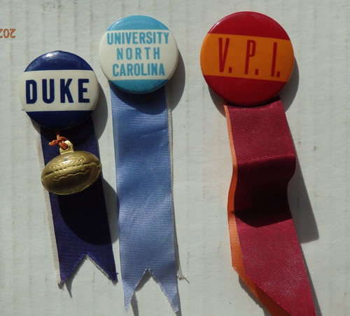 3 1950's University Ribbon Pins: Duke, U of North Carolina, Virginia ...