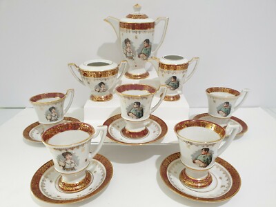 PORCELAINE DE LUXE Corse Emperor Napoleon Josephine Coffee / Tea Set ...