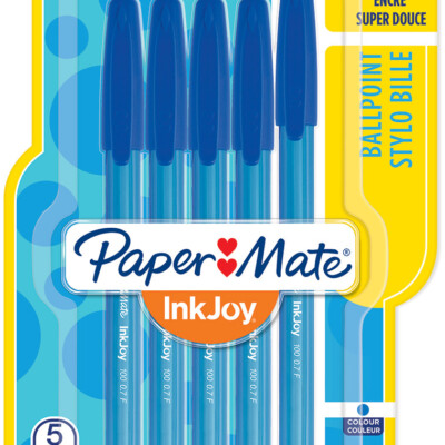 PAPERMATE Inkjoy 100 Capped Ballpoint Pen - Fine - Blue (Blister of 5 ...