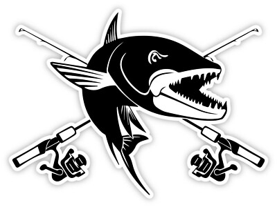 Fishing Pike Fish Rod Boat Vinyl Sticker Decal Sign Truck Car Bumper ...
