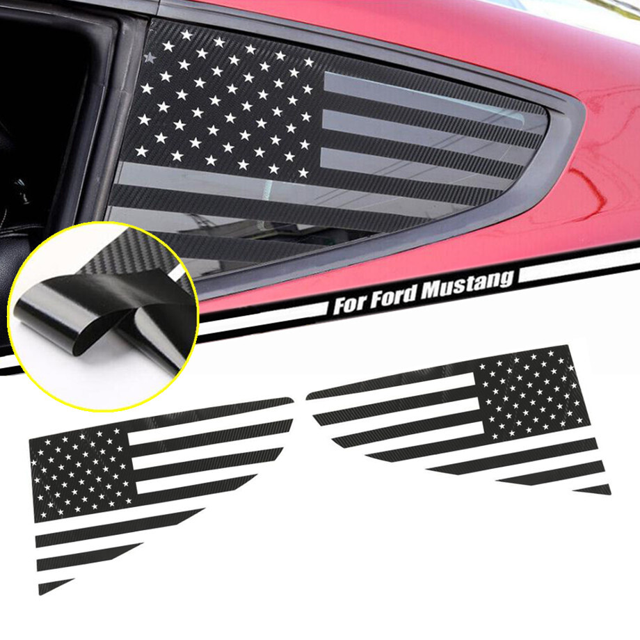 For 15-22 Ford Mustang Carbon Fiber US Flag Rear Window Side Trim Decor ...