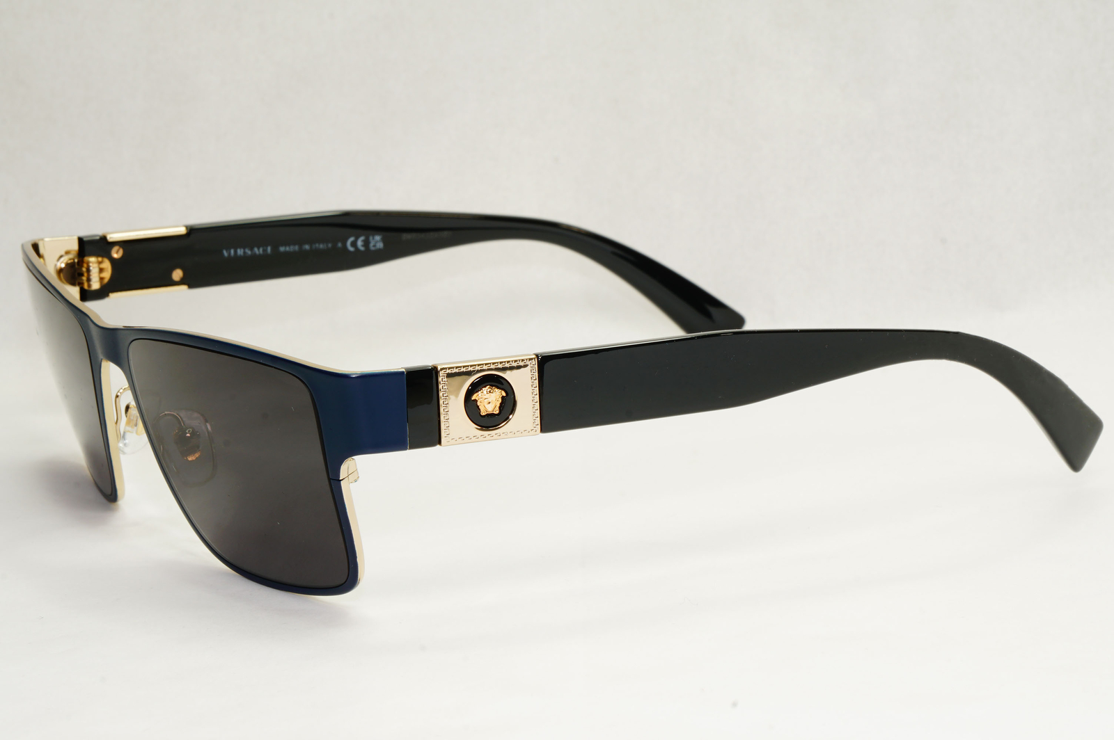 Versace Sunglasses Dark Blue Black Gold Square Metal Rectangle MOD VE ...