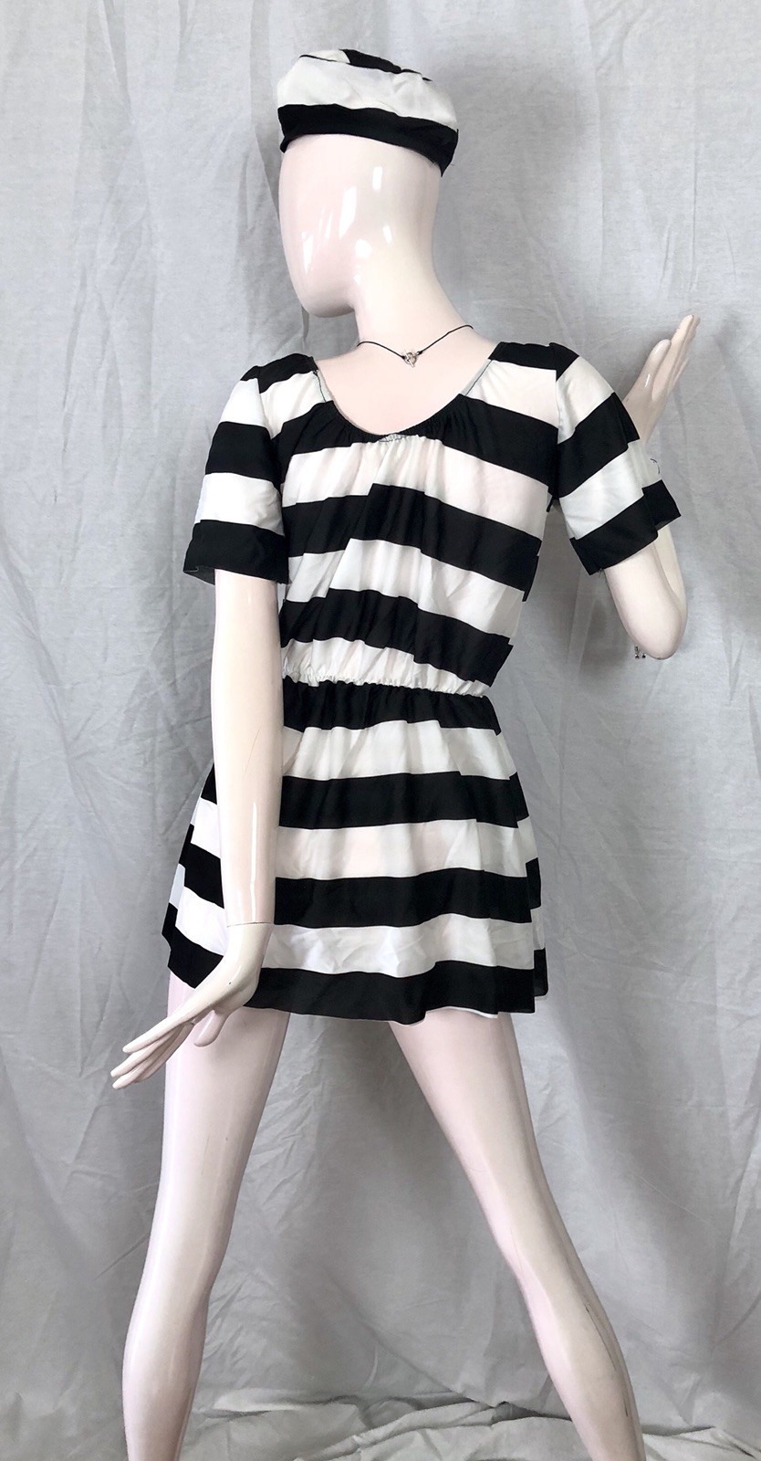 4 PC Lady PRISONER COSTUME Escaped Inmate CONVICT Jail STRIPED Dress ...