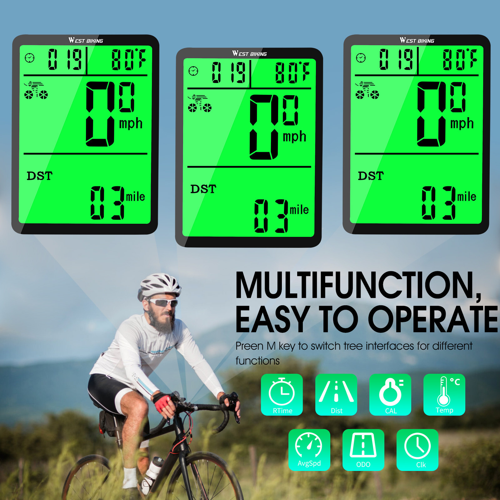 WEST BIKING Wireless Bicycle Computer Waterproof LED Bike Speedometer ...