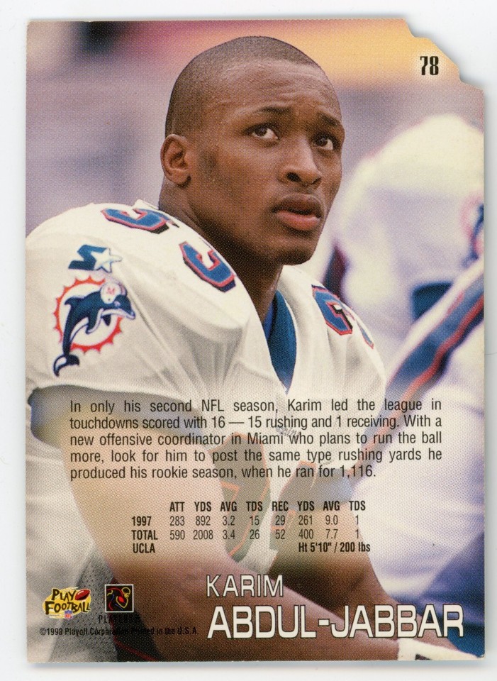 1998 Playoff Absolute Retail Karim Abdul-Jabbar Card #78 football card ...