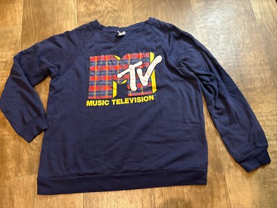 MTV Sweatshirt Adut XL Big Logo Pullover Bue Plaid Logo Music ...
