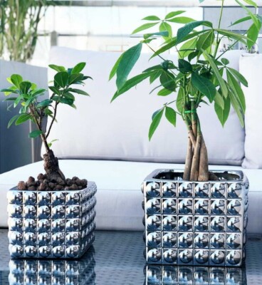 LARGE Silver Cube Flower Pot Home Decor Modern Plant Holder Pots Indoor ...