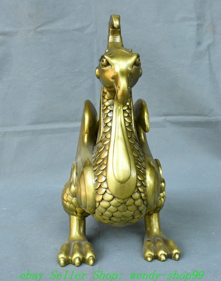 Old Chinese Copper Brass Feng Shui Phoenix Bird Dragon Beast Head ...