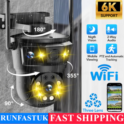 Triple Lens 12MP WiFi IP Camera Wireless Outdoor CCTV PTZ Zoom Home ...