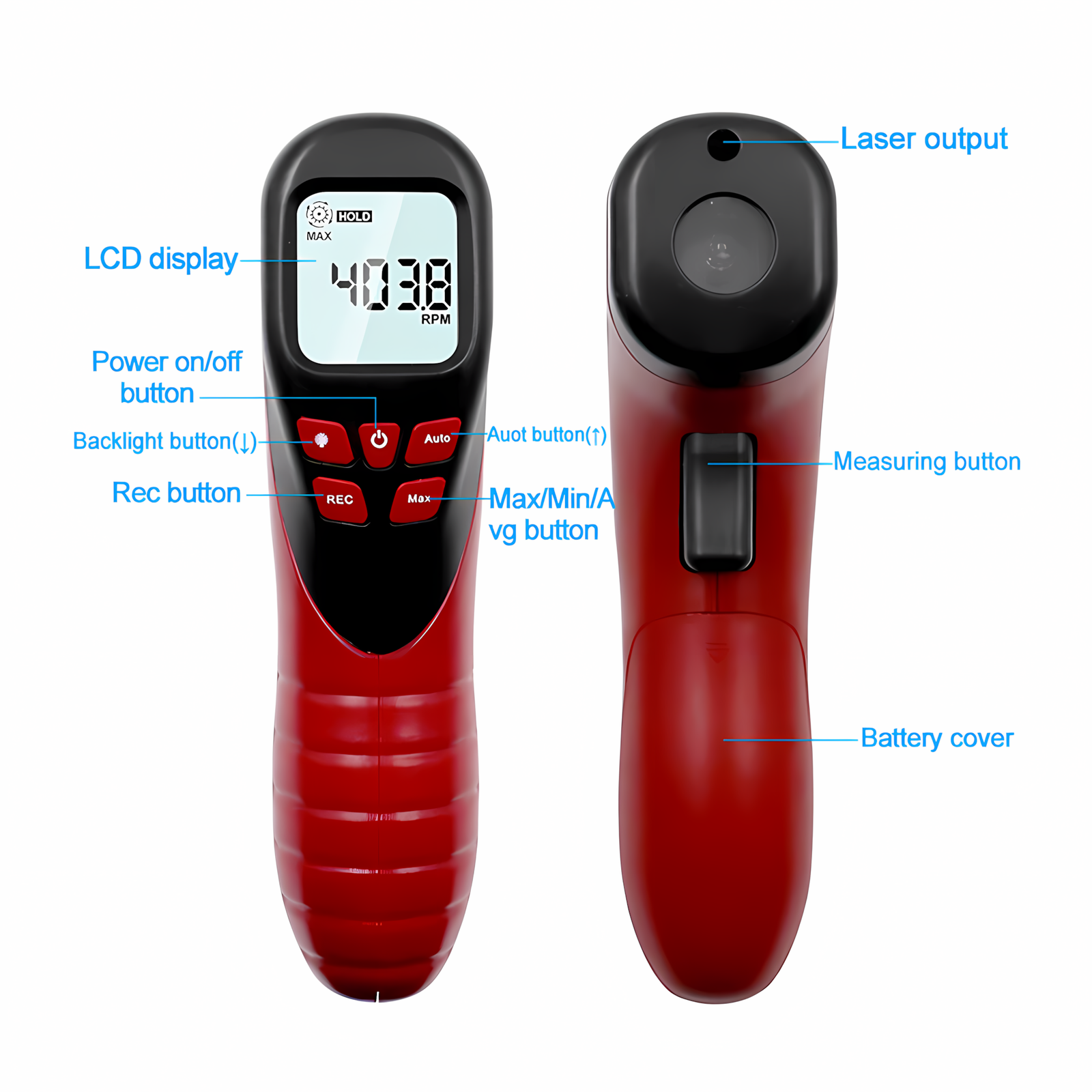 Digital Photo Laser Tachometer Non Contact Speed Gauge Gun RPM Tach ...