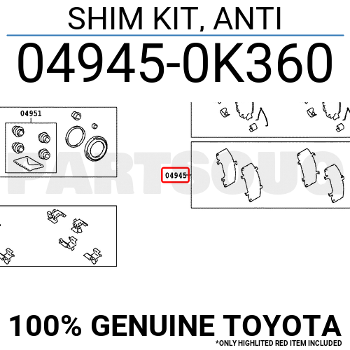 049450K360 Genuine Toyota SHIM KIT, ANTI 04945-0K360 | eBay