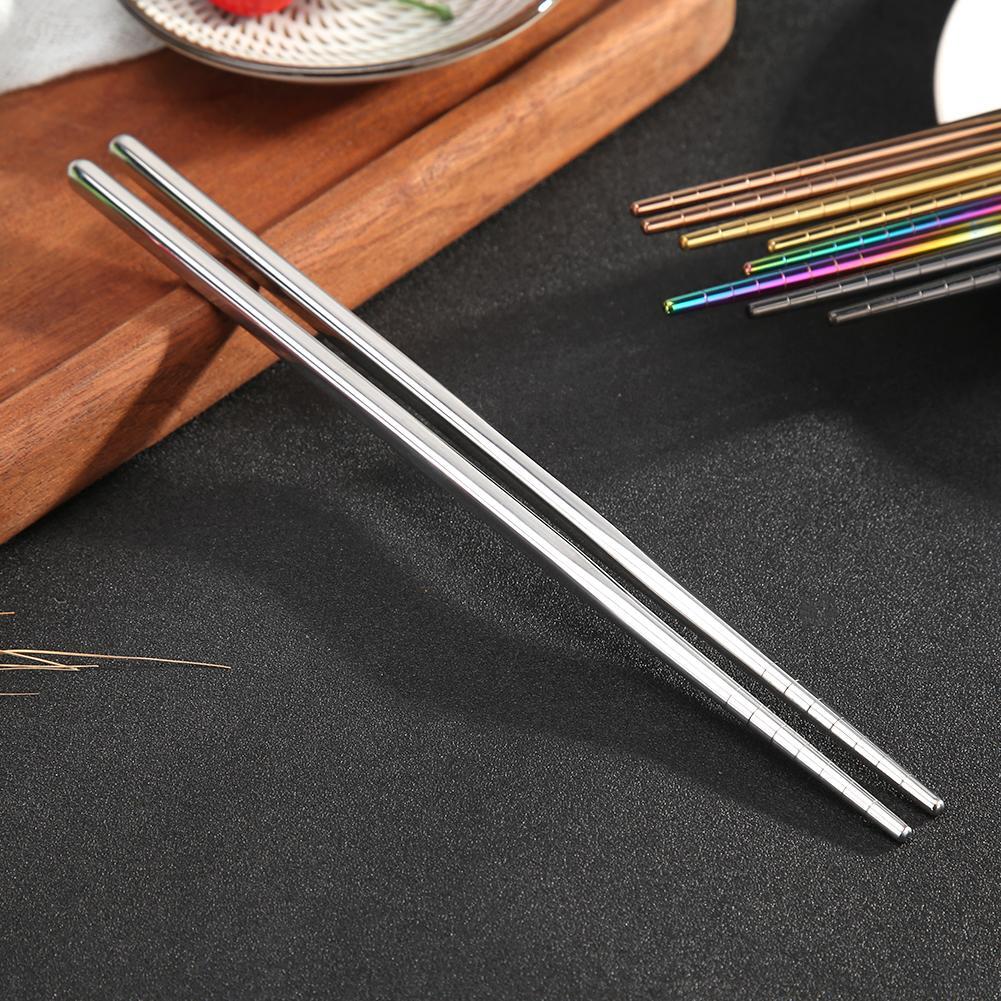 1 Pair Stainless Steel Chopsticks Tableware Non-slip Food Sticks ...