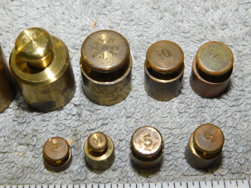 11 Ohaus Brass Balance Scale Calibration Weights 200, 100 , 50, 30, 20 ...