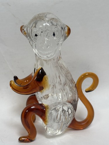 Vintage Handblown Glass MONKEY Figurine with applied Amber arms, legs ...