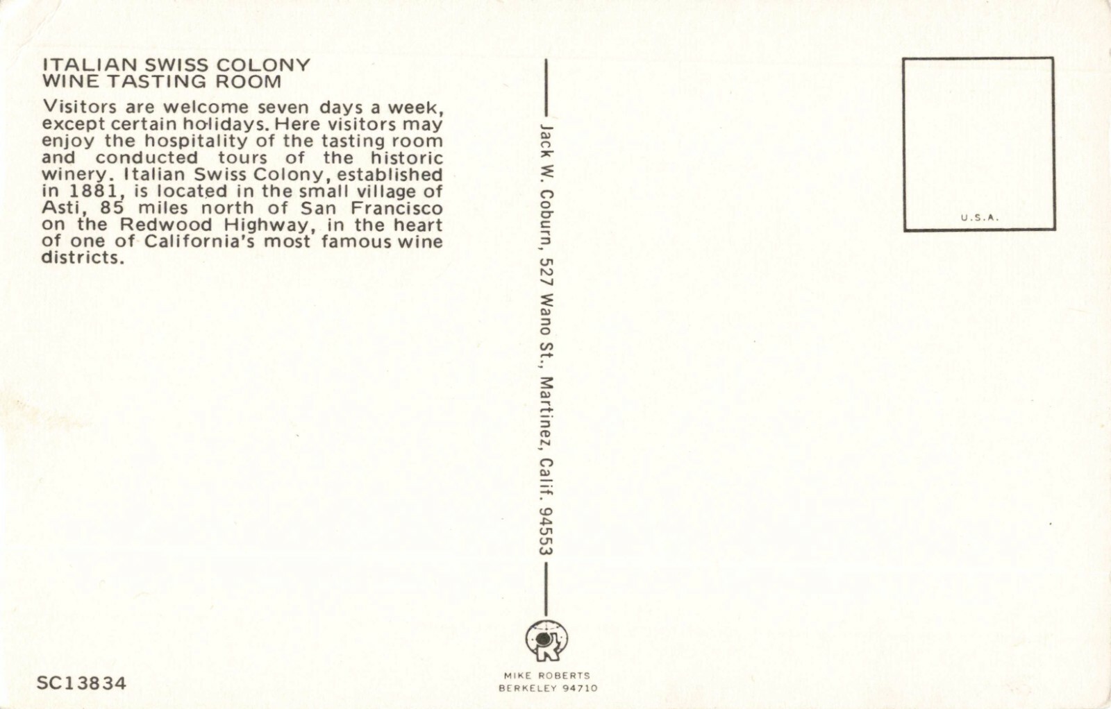 Postcard Italian Swiss Colony Wine Tasting Room California | eBay