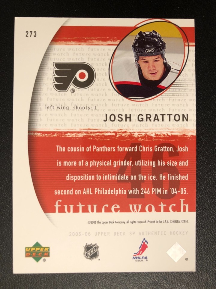 2005-06 SP Authentic Josh Gratton Future Watch Rookie Card #273 RC ...
