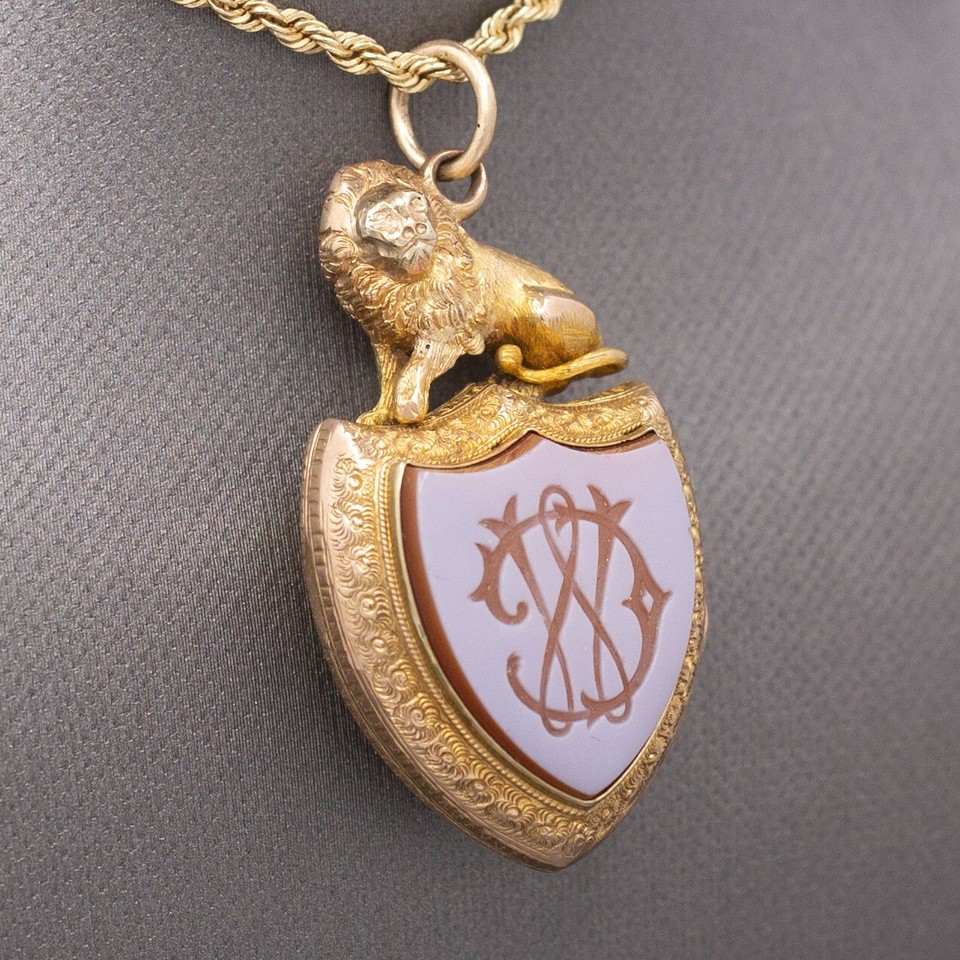 Victorian Lion Shield Locket with Sardonyx and Bloodstone in 14k | eBay