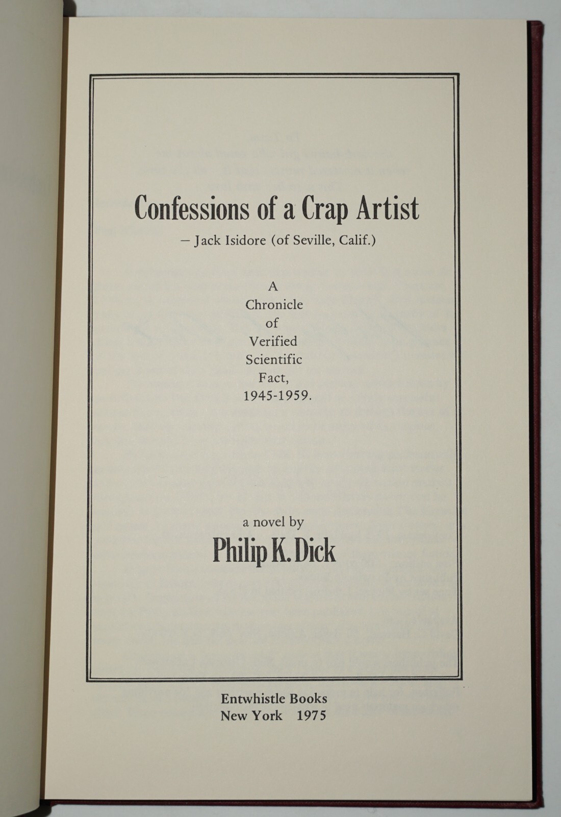 *SIGNED* CONFESSIONS OF A CRAP ARTIST ~ PHILIP K. DICK | eBay