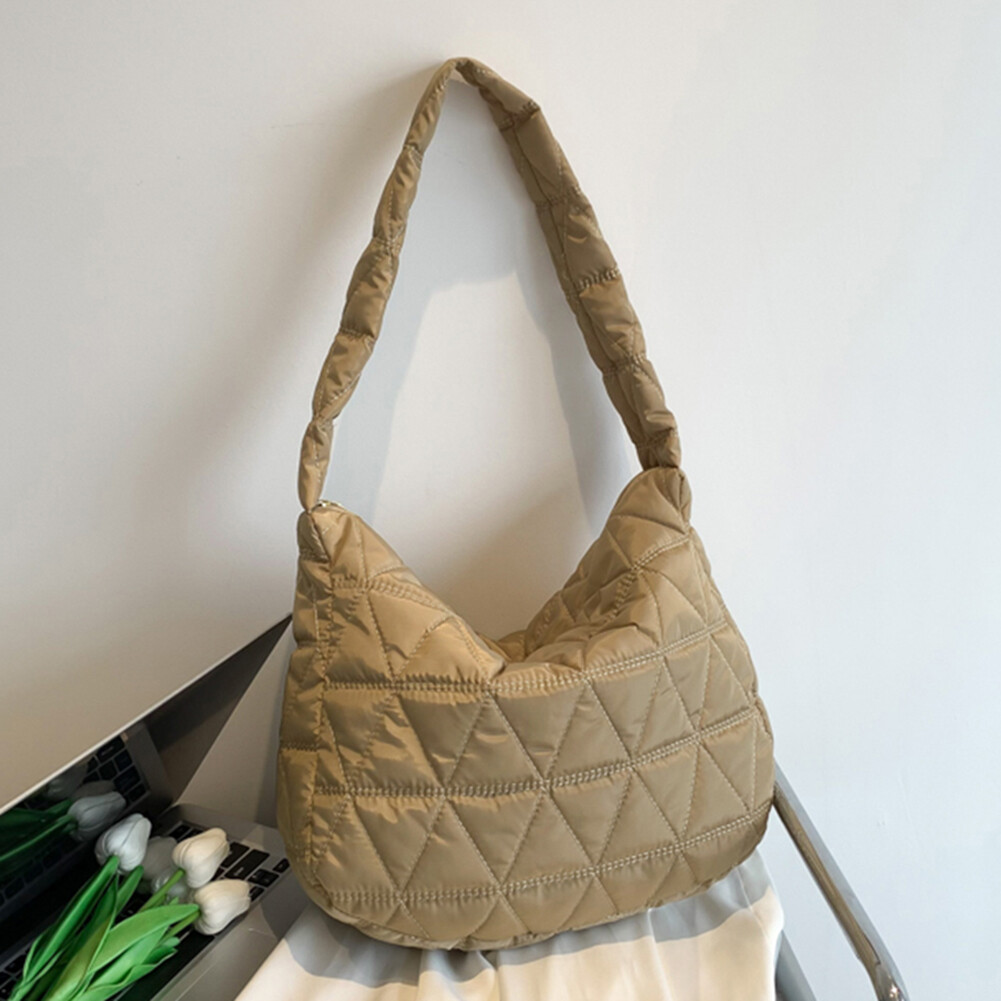 Quilted Women Shoulder Bag Casual Cotton Padded Bag Solid Color for ...