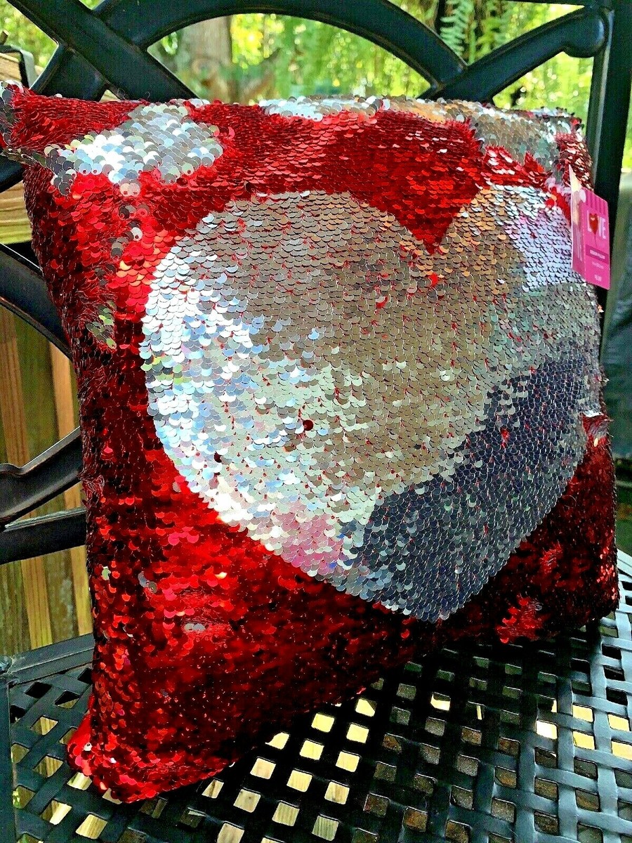 Red Sequin Decorative Pillows Throw Pillow Case, Deep Red Sequin Euro