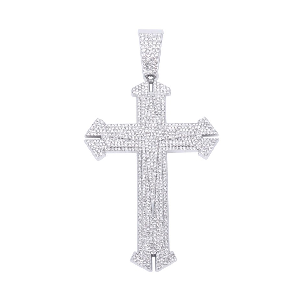 Men's Diamond Cuban Chain Hip Hop Cross Pendant Stainless Steel Fashion ...