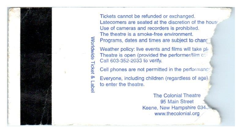 David Grisman Concert Ticket Stub October 30 2009 Keene New Hampshire ...