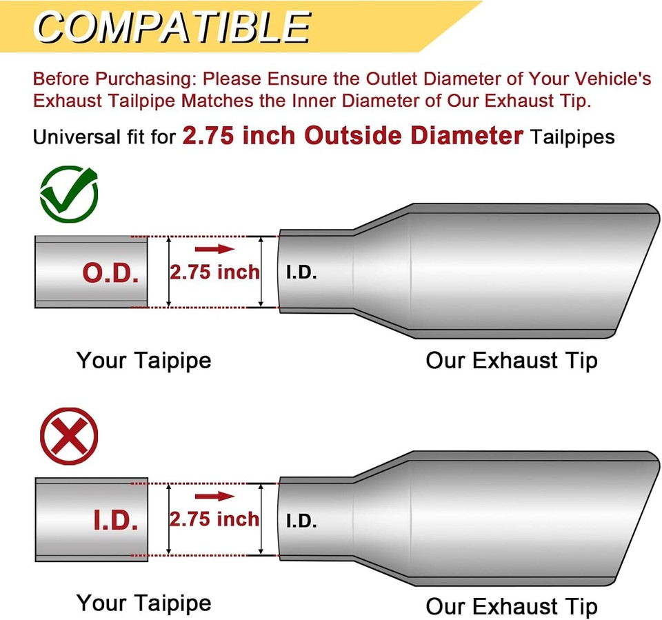 Stainless Steel Exhaust Tip Angle Cut - 2.75" Inlet - 3.5" Outlet -12 ...