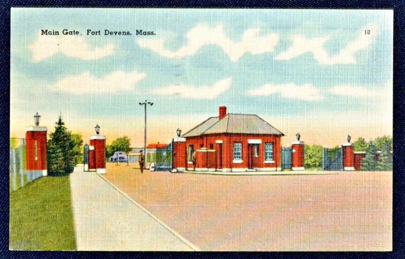 Main Gate Fort Devens Massachusetts MA Postcard PC 1942 Tichnor 72347 ...