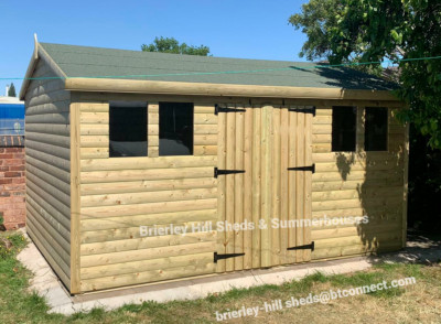 14X8 SHED APEX ROOF 10" EXTRA HEIGHT 19MM LOG TAN 3X2 CLS FRAME 19MM T ...