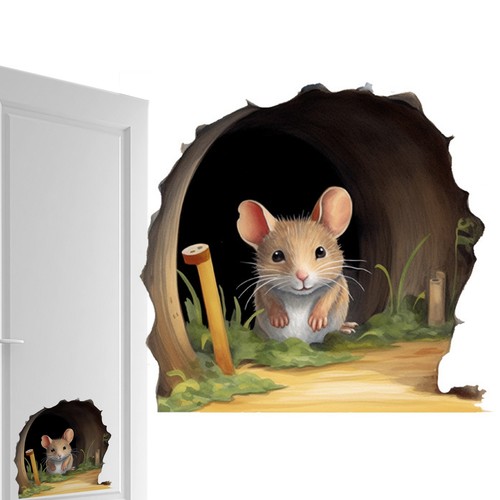 Cute Little Mouse Cave Wall Sticker For Kids Living Room Bedroom Home ...