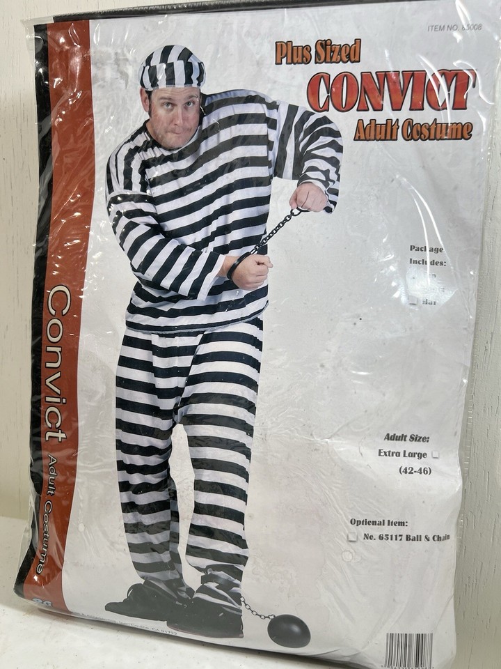 Jailbird Costume Plus Size Extra Large Adult Convict Prisoner Halloween ...
