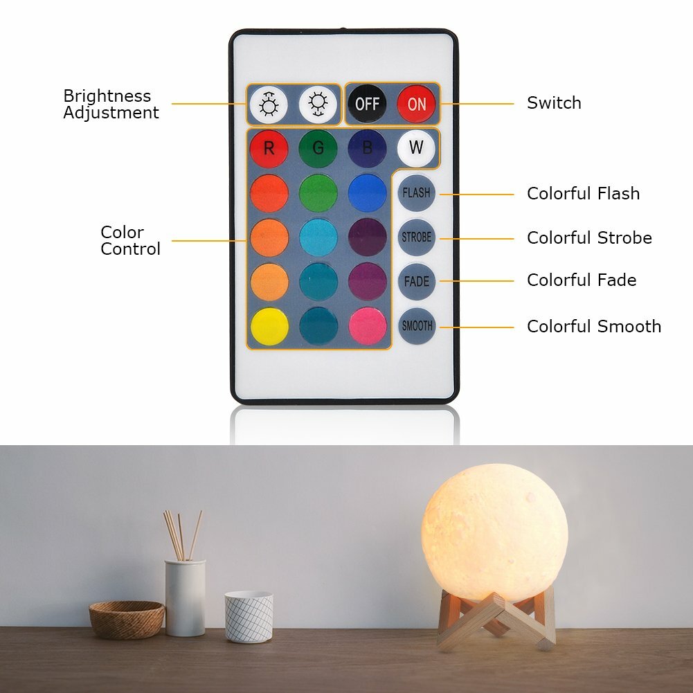 3/16 Colour 3D Moon Lamp USB LED Night Light Star Galaxy Touch Changing ...