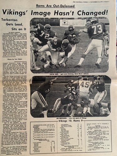 11/10/1973 NFL Pro Football Weekly - Minnesota Vikings defeat Los ...
