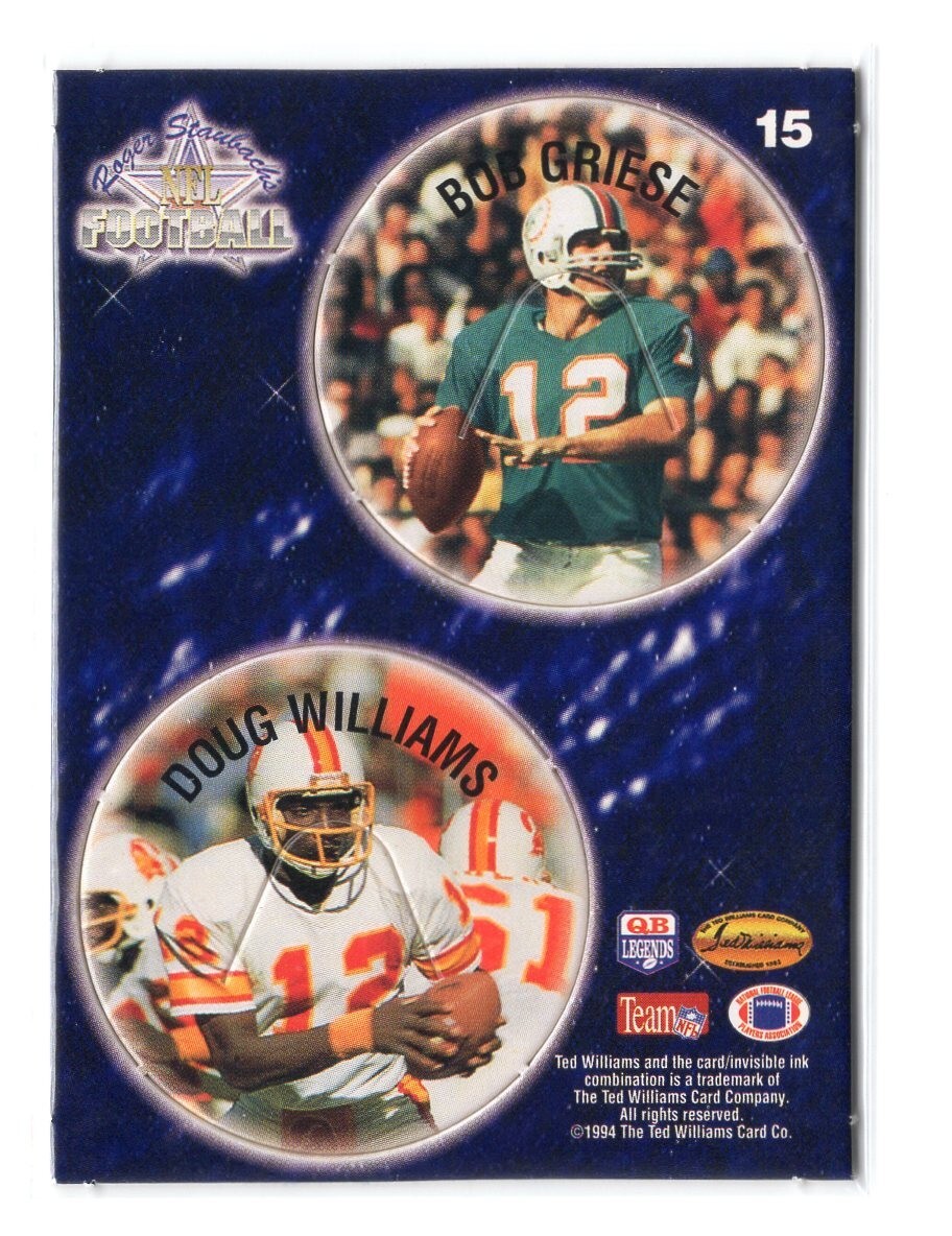 Football Card - 1994 Bob Griese & Doug Williams Pogs 15 - Ted Williams ...