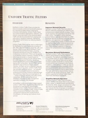 Wellfleet Communications - Uniform Traffic Filters Sales Brochure 1993 ...