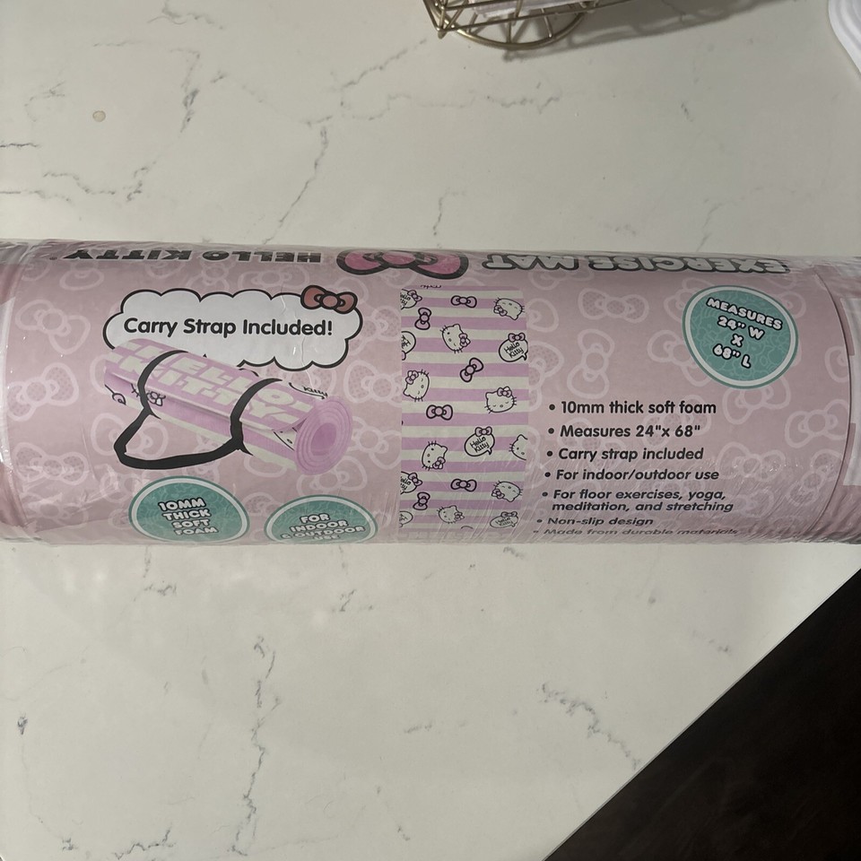 Hello Kitty Sanrio Exercise Yoga Stretch LT Pink Mat 24"W×68"L 10mm W ...