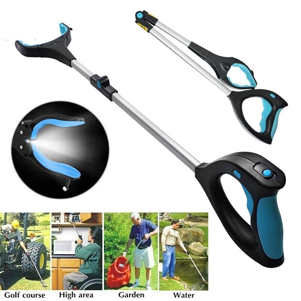 Hand Grip Reach Trash LED Foldable Extendable Pick Up Grabber Reacher ...