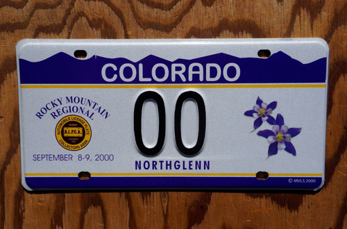 2000 Colorado COLUMBINE FLOWER License Plate # 00 Rocky MT ALPCA ...
