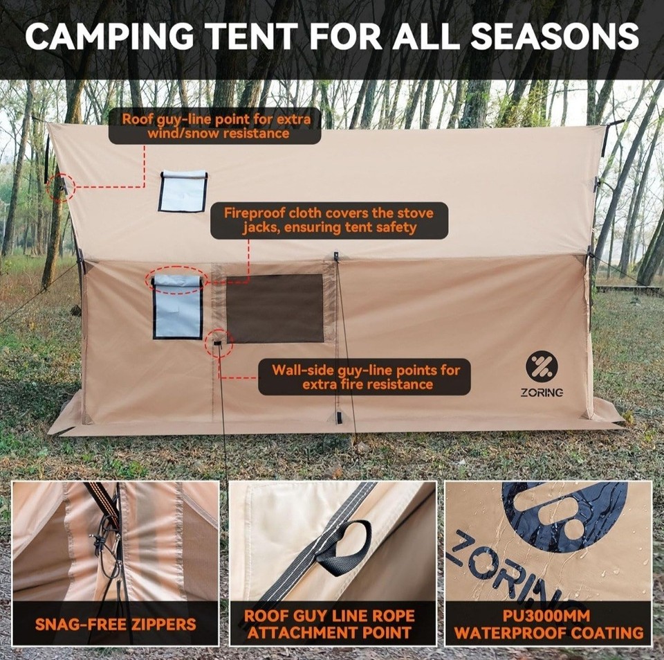 Lightweight Hot Tent with Stove Jack, NO POLES, 2 Persons Camping Tent ...