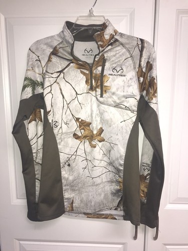 White Realtree Long Sleeve Shirt Small Pullover Half Zip Base Layer Top ...