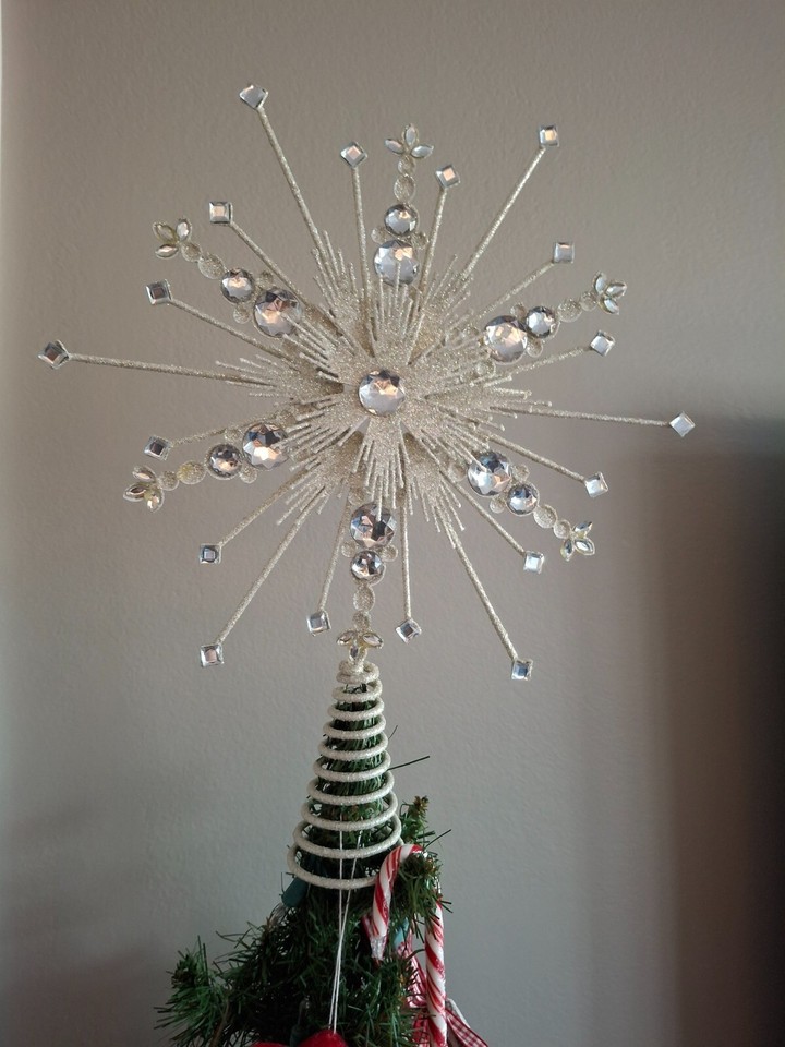 Crystal Snowflake Tree Topper, Star, Jeweled, 13 1/2 " x 11", Metal and ...