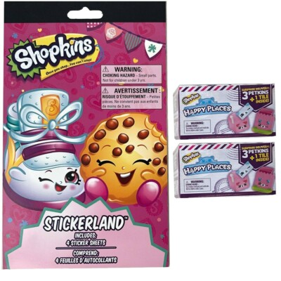 Lot of 3 Shopkins Mini Food Sticker Book and Two (2) Sealed Surprise ...