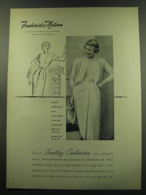 1949 Frederick & Nelson Hadley Cashmere Cardigan Sweater Advertisement ...